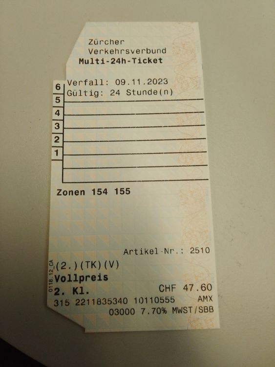 Mehrfahrtenkarte Zürich ZVV (Gebraucht) in Luzern für CHF 40 – mit ...