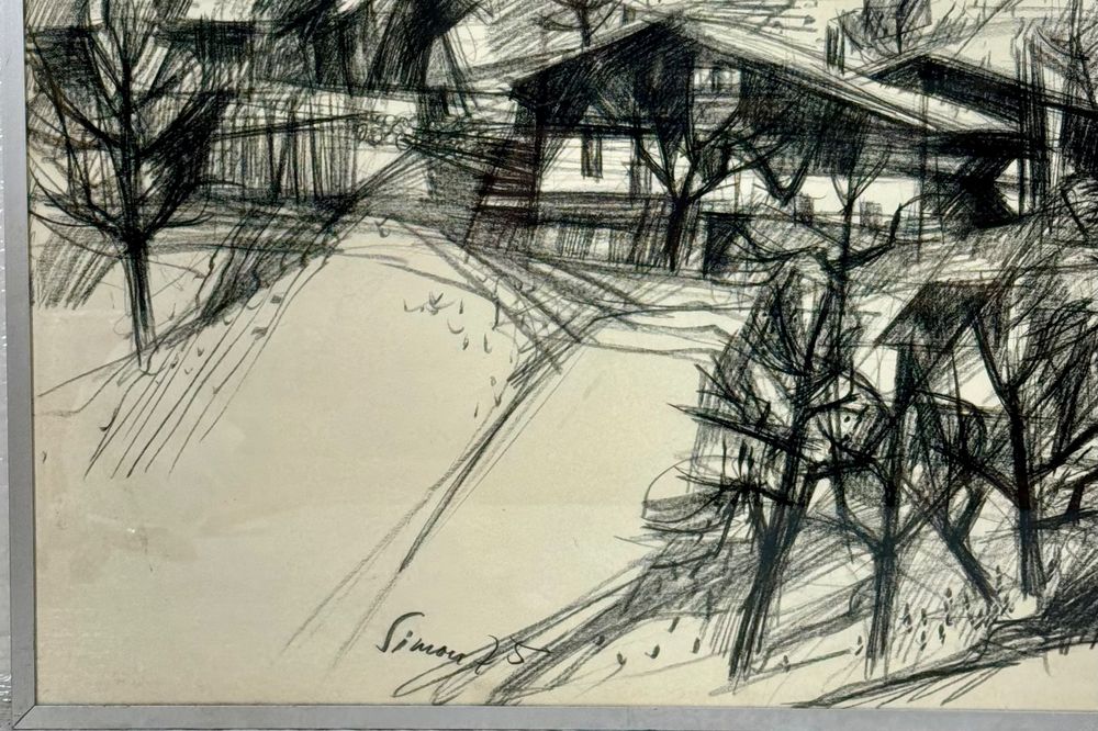 Walter Simon (1914-2010) Grosses Landschaft Zeichnung (Gebraucht) in ...
