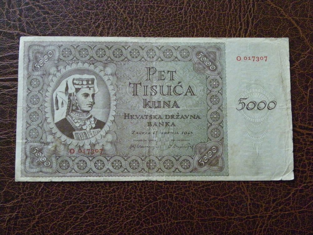 Zagreb 5000 Kuna 1943, P-14a, Gebraucht (Gebraucht) in Untersiggenthal ...