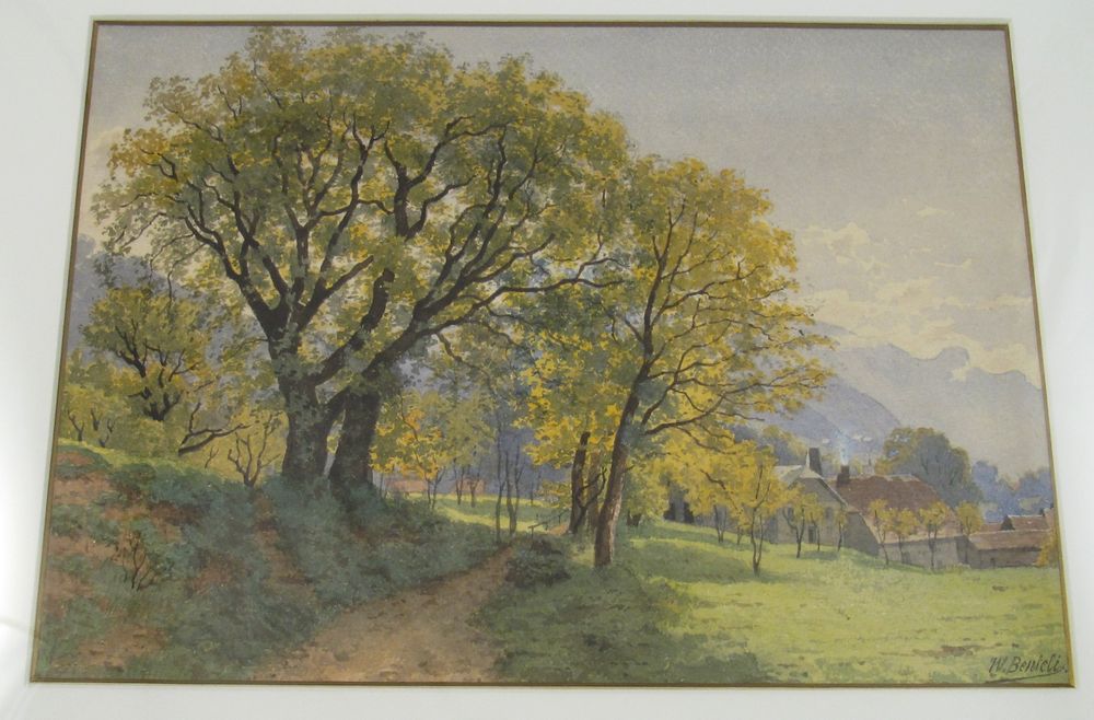 Wilhelm B. Benteli (1839 -1924) - Hof mit Bäumen - Aquarell (Gebraucht ...