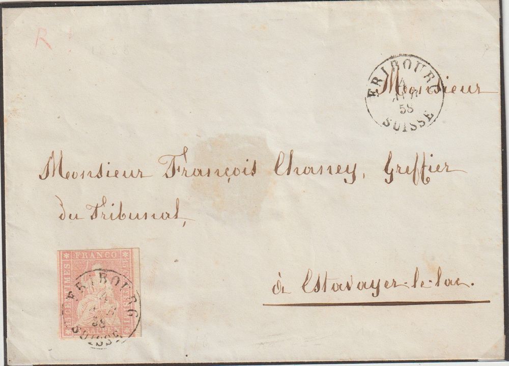 Strubel Brief 15 Rappen 1858 Fribourg für Estavayer-Le-Lac (Gebraucht ...