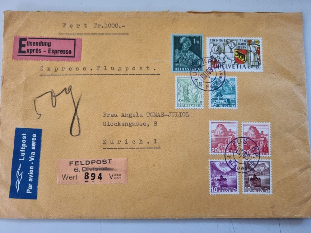 Luftpost-Express R-Feldpost Wertbrief mit Siegeln (Gebraucht) in Gümligen für CHF 16 – mit ...