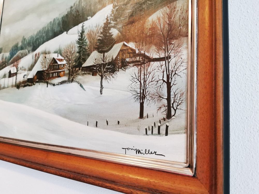 Öl-Gemälde "Winterlandschaft" (naive Malerei) mit Holzrahmen (Gebraucht) in Oberdorf NW für CHF ...