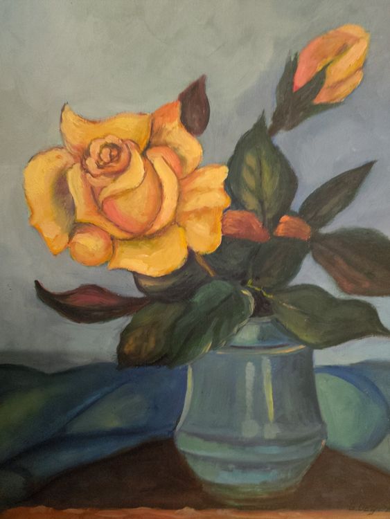 Gemälde Stillleben Vase mit Rose G. Degen 1959 | Kaufen auf Ricardo