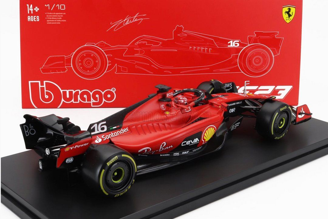 Leclerc Ferrari SF-23 #16 F1 2023 1:18 BburagoDeluxe+Gratis! (Neu und ...