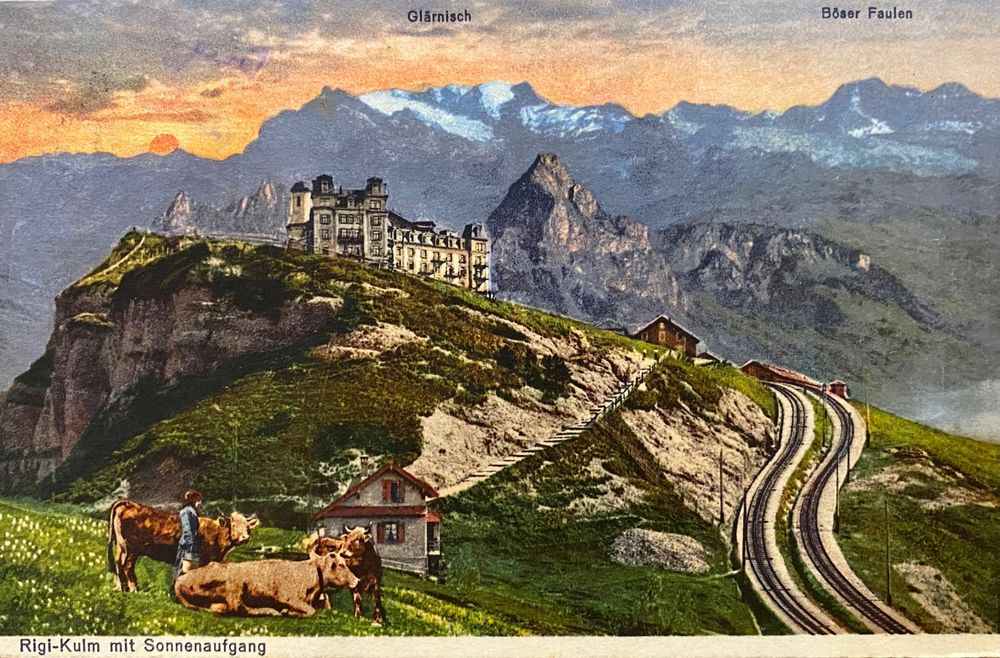Alte AK Rigi Kulm mit Sonnenaufgang und Kühen (Gebraucht) in Root für CHF 13 – mit Lieferung auf ...