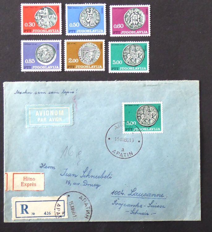 Jugoslawien postfrische Serie Münzen sowie Luftpostbrief (Gebraucht) in ...