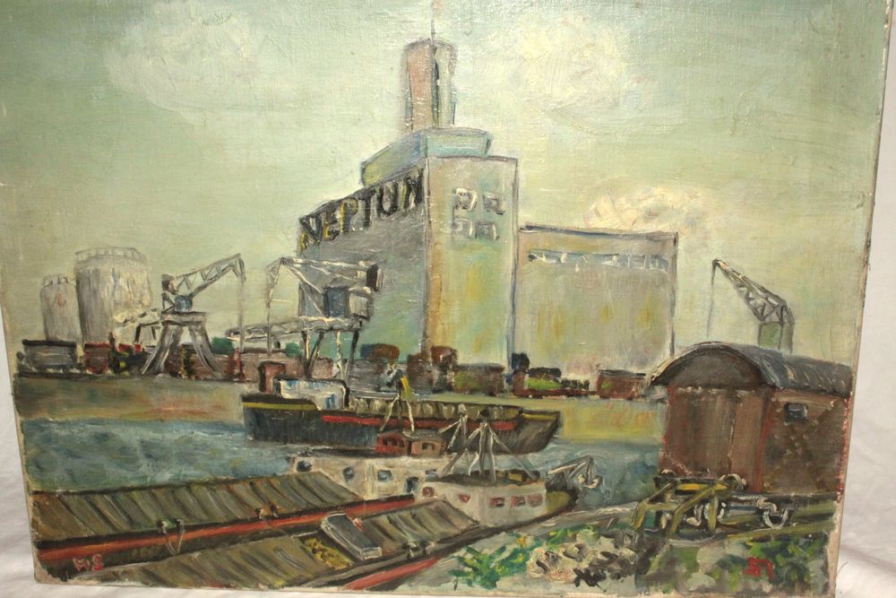 BILD / Basel Öl Leinen M. SCHAUB Rheinhafen 1957, 51x40 cm | Kaufen auf ...