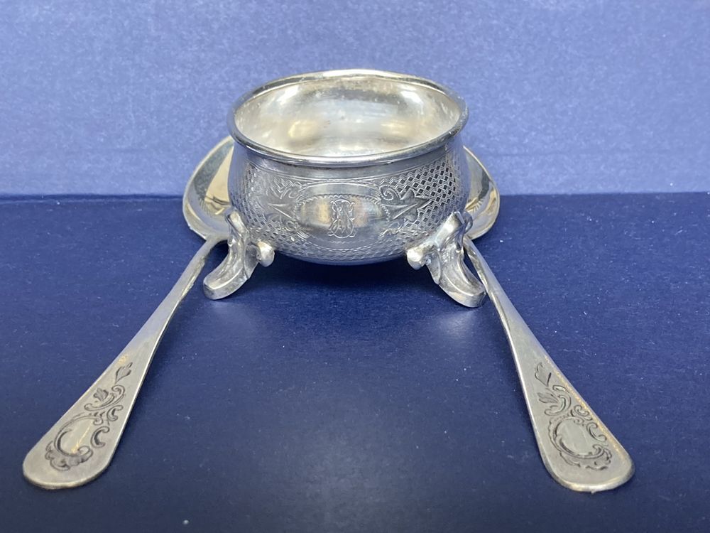 Silber 800/875? - antiker Salztopf + Paar Löffel - Russland? (Gebraucht) in Genève für CHF 30 ...