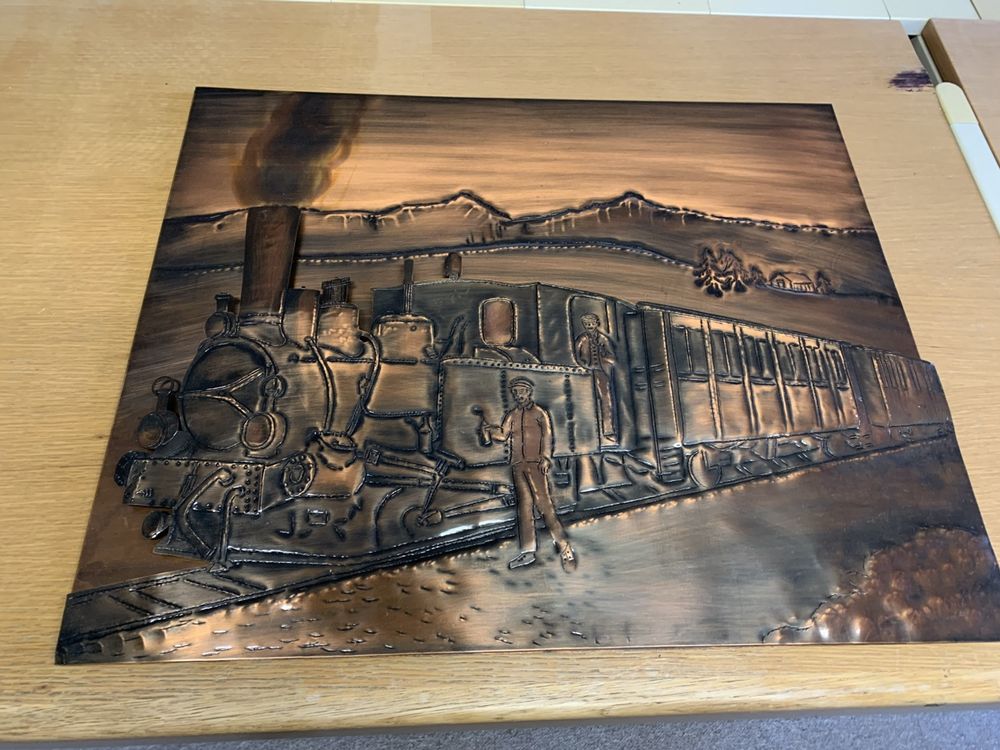 Getriebenes Kupferbild Dampfzug evtl. Waldenburgerb. Handarb (Gebraucht ...