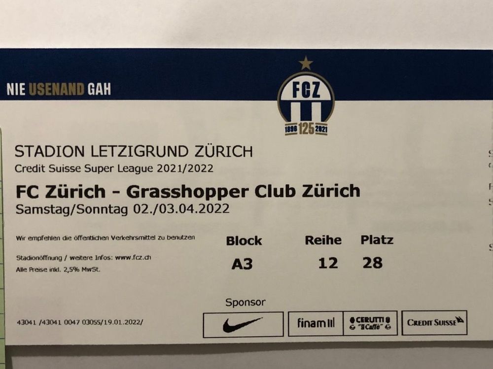 FCZ vs GC 2 Tickets | Kaufen auf Ricardo