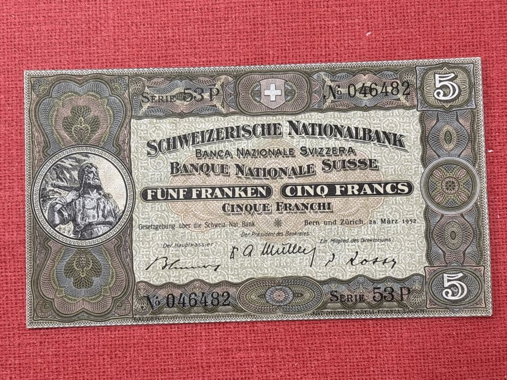 Seltene 5 Franken Note von 1952 ungefalten UNZ TOP (Neu (gemäss ...