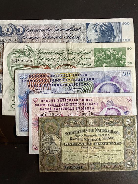 5 - 100 Franken Noten Set (Gebraucht) in untervaz für CHF 38 – mit Lieferung auf Ricardo kaufen