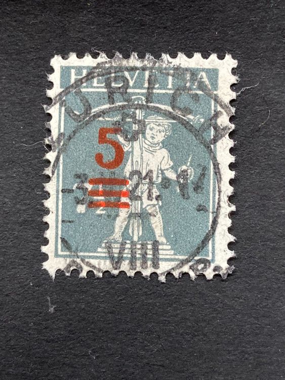 Schweiz 1921 Tellknabe 5a7.5 Vollstempel ZÜRICH 3.V.21. (Gebraucht) in Liestal für CHF 1 – mit ...