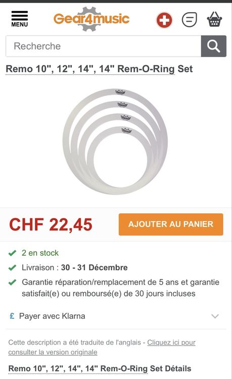 Remo Rem-O-Ring Set 10", 12", 14", 14" - État impeccable! (D'occasion ...