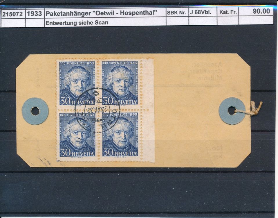 1933 Pro Juventute 30 Rp., Viererblock , Paketanhänger | Kaufen auf Ricardo