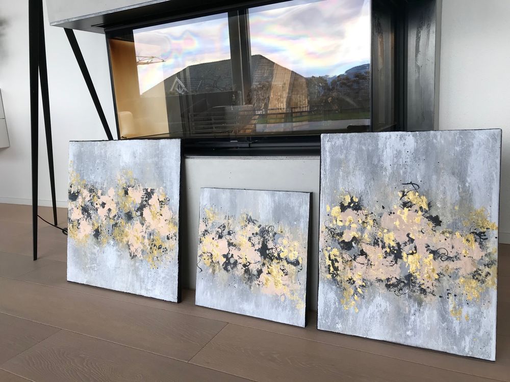 Drei abstrakte Bilder in Gold | Kaufen auf Ricardo