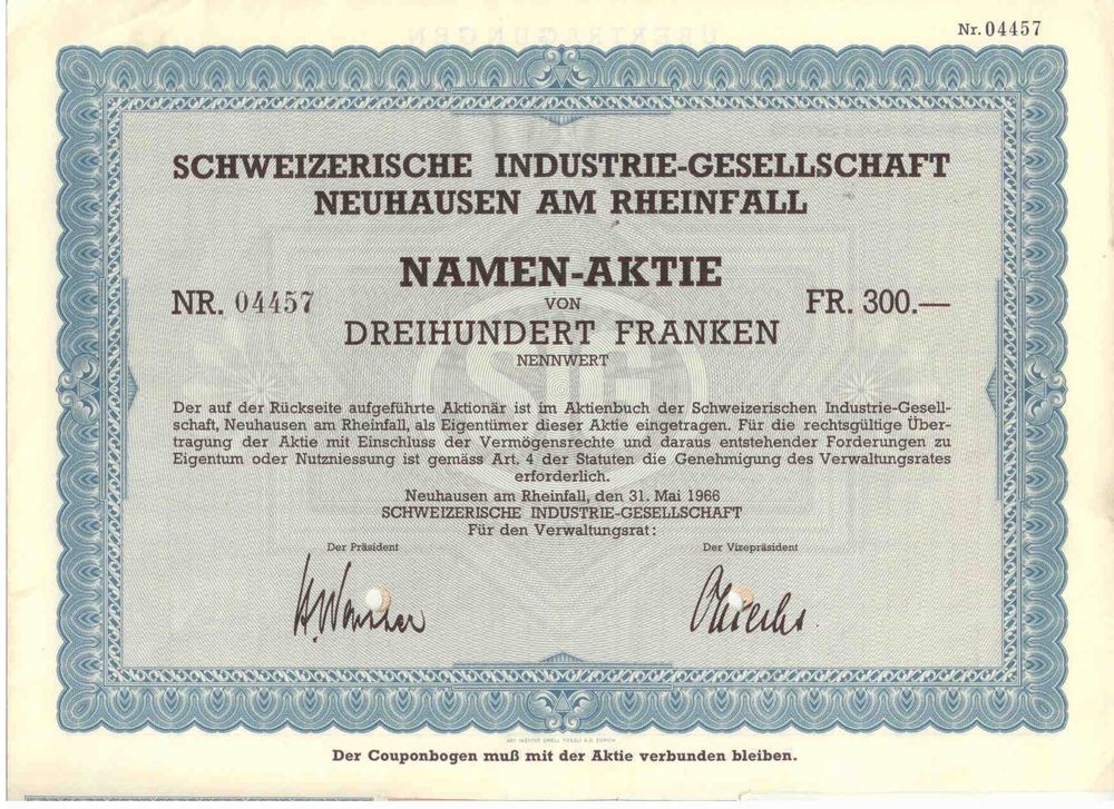 Alte Namen - Aktie SIG inkl. PS SIG Holding AG Neuhausen | Kaufen auf ...