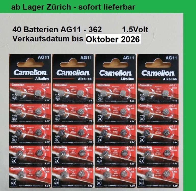 40 Knopfzellen AG11 - 362 1.5 Volt (Neu und originalverpackt) in Zürich für CHF 8.8 – mit ...