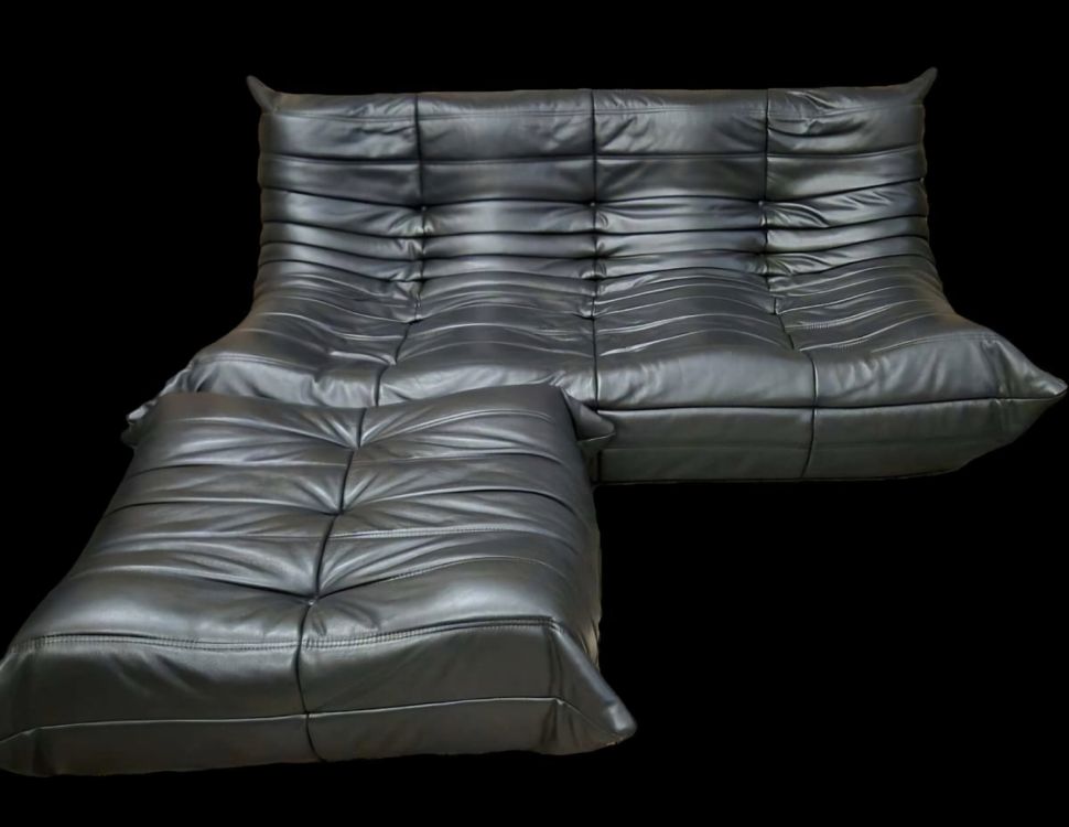 Ligne Roset TOGO 3er Sofa + Hocker, Leder Schwarz (Gebraucht) in Widnau ...