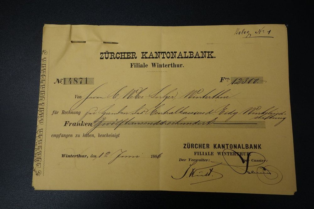 antike Bank-Dokumente Winterthur 1886 (Gebraucht) in Zollikofen für CHF ...