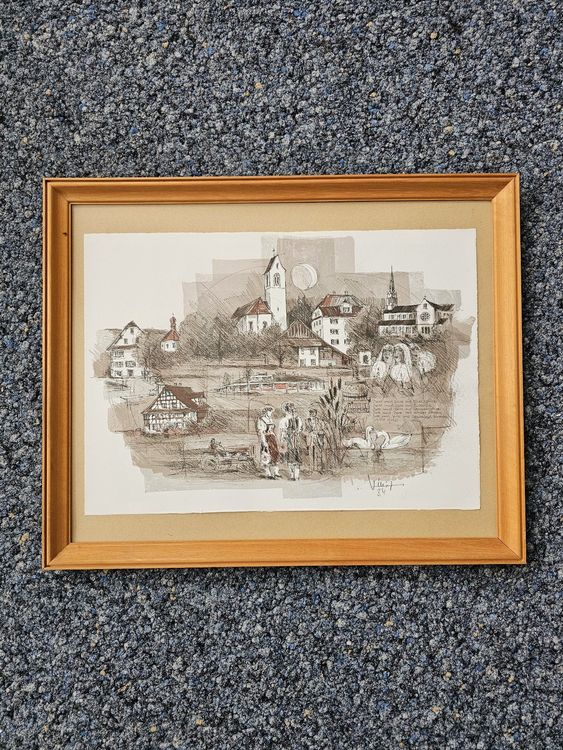 Gemälde Dorfbild gerahmt signiert (Gebraucht) in Rotkreuz für CHF 9 – nur Abholung auf Ricardo ...
