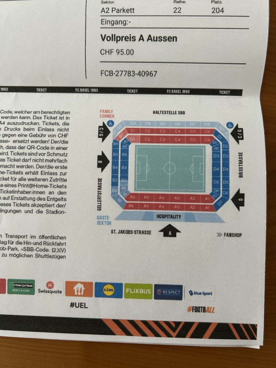2 Tickets FC Basel- Aston Villa FC Sektor A (Neu und originalverpackt ...