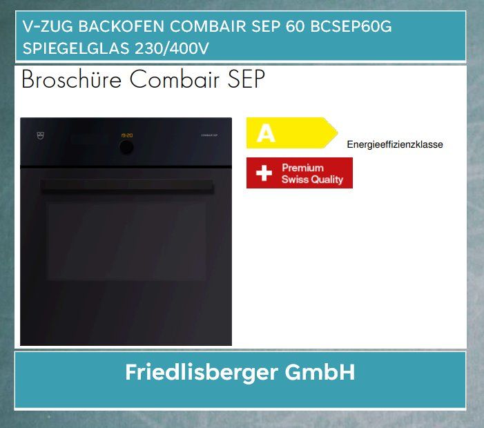 V-ZUG Backofen Combair SEP 60 2101900302 Spiegelglas (Neu und ...