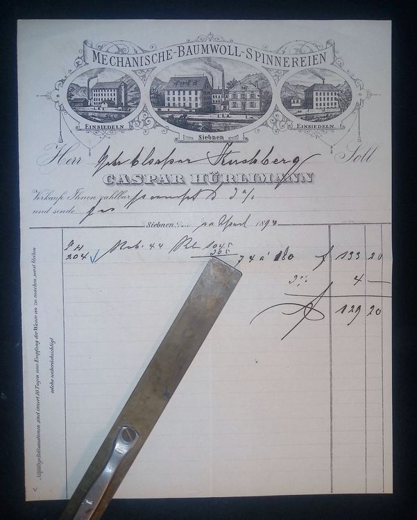 Antike Geschäfts Brief Baumwoll Spinnerei Hürlimann Siebnen (Gebraucht) in Russo für CHF 6 – mit ...