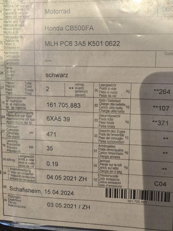 HONDA CB 500 F/ JG. 2021/ NUR 23.000KM!!! (Gebraucht) in Reiden für CHF ...