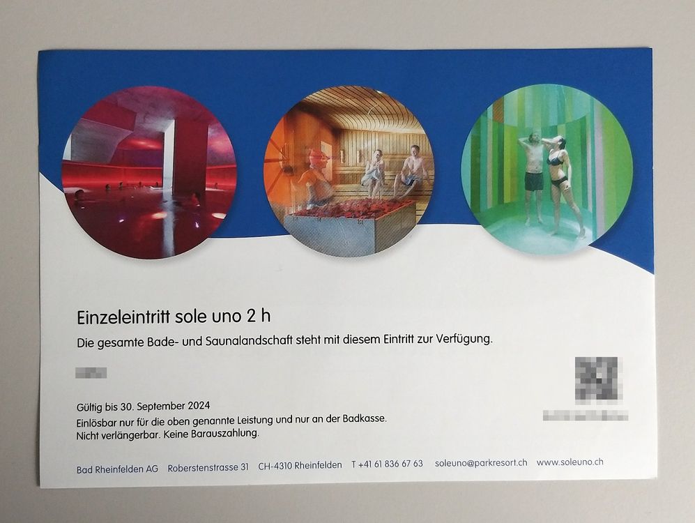 Gutschein Sole uno Sauna Bad Wellness Rheinfelden Bon (Neu und ...