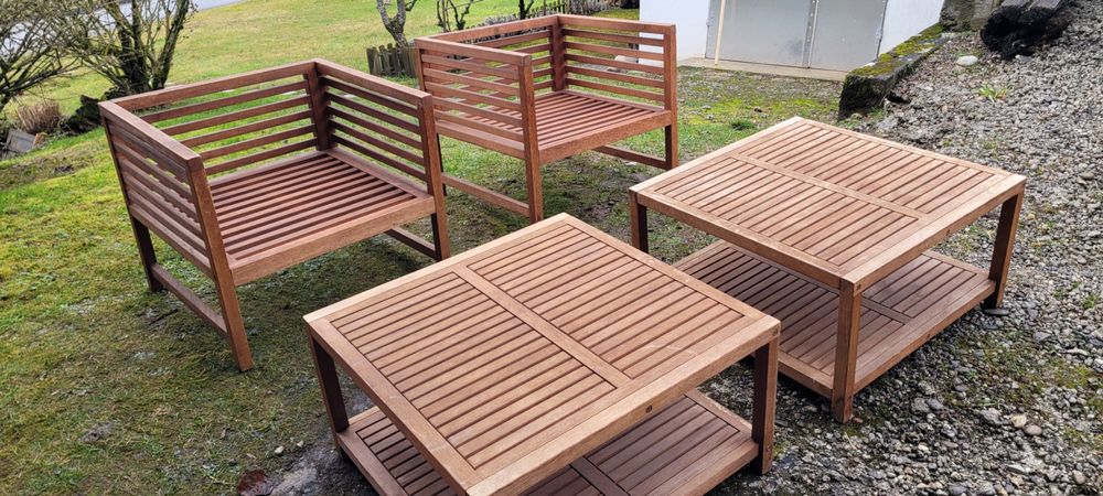 Gartenlounge Set Holz, 2 Sessel, 2 Tische - Top Zustand! (Gebraucht) in ...
