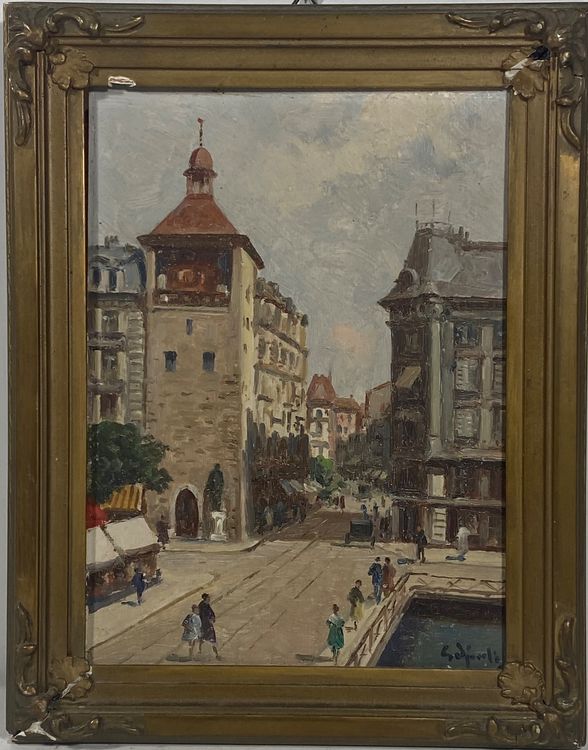 Interessante Strassenszene Gemälde unleserlich Signiert | Kaufen auf Ricardo