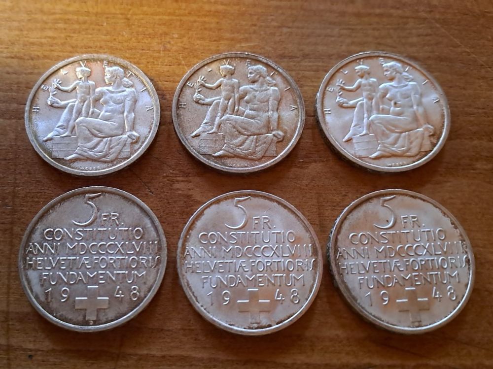 6 Stück 5 Franken Gedenkmünzen 1948 Silber | Kaufen auf Ricardo
