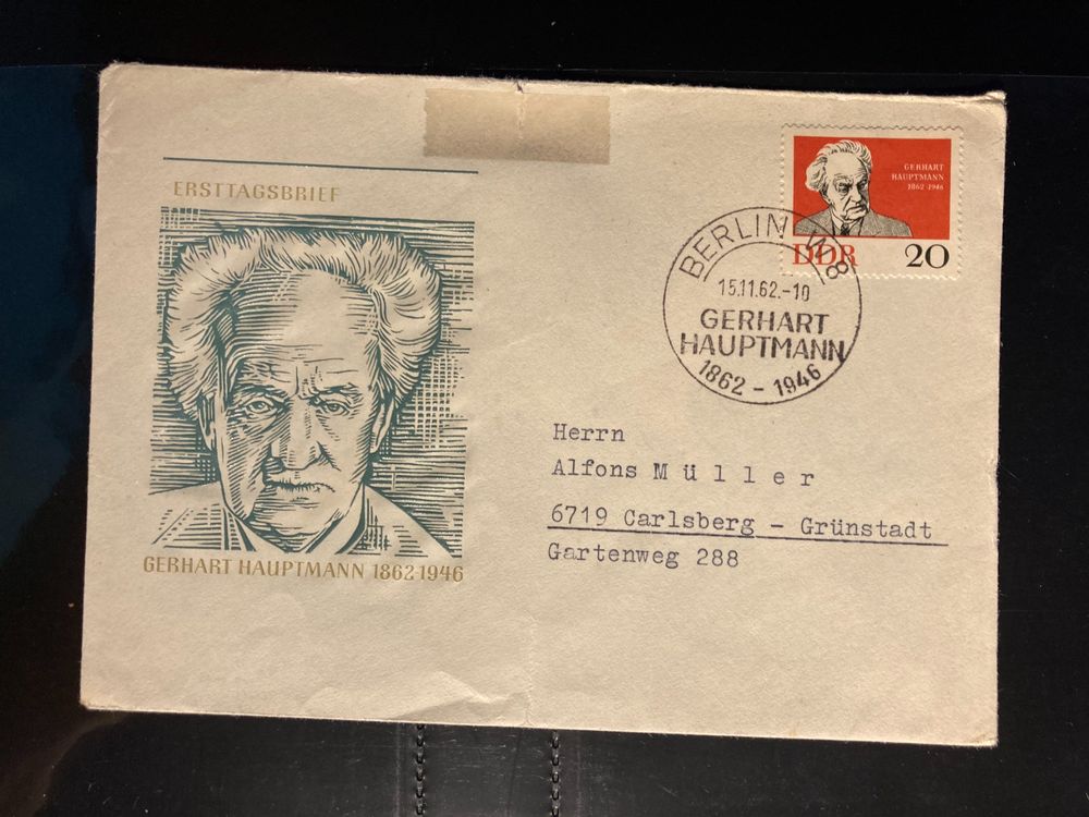 DDR 1962 Ersttagsbrief Geb.Tag Gerhardt Hauptmann gelaufen | Kaufen auf ...