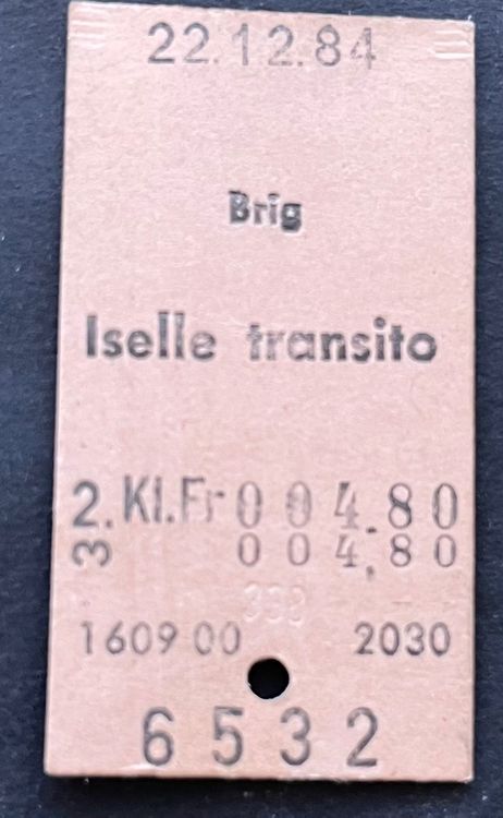 Brig Iselle transito / Billett 1984 (Gebraucht) in Wabern für CHF 2 ...
