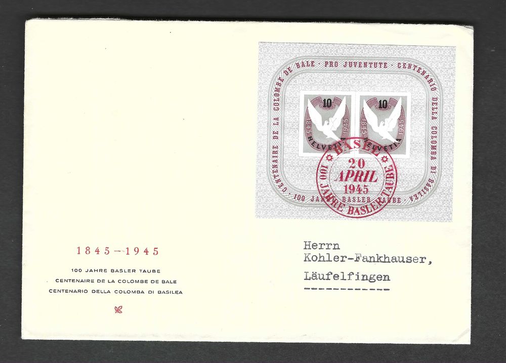 20.April 1945 100 Jahre Basler Taube (Neu (gemäss Beschreibung)) in ...