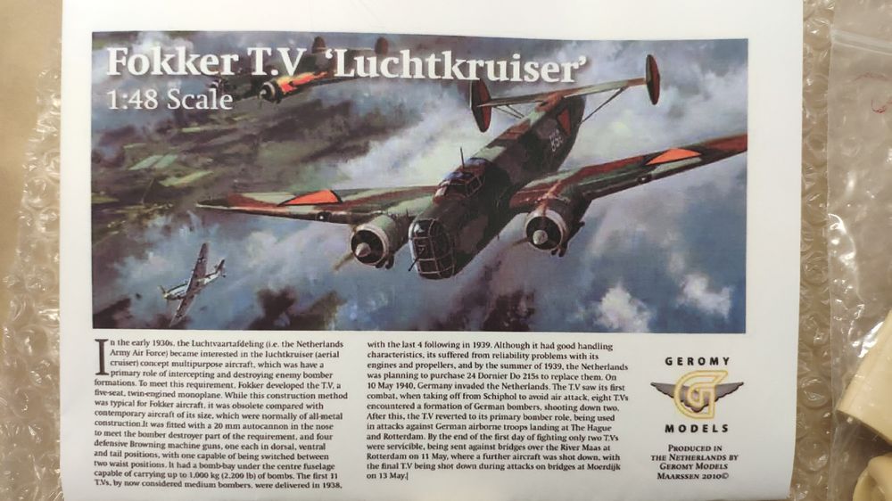 Fokker T.V 'Luchtkruiser' Geromy 1:48 - Modellbausatz! (Neu (gemäss ...