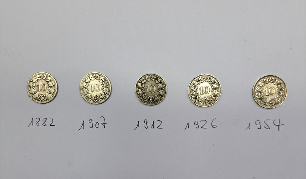 Alte Münzen 5x 10Rp Schweiz, ab 1882 (Gebraucht) in Düdingen für CHF 1 – mit Lieferung auf ...