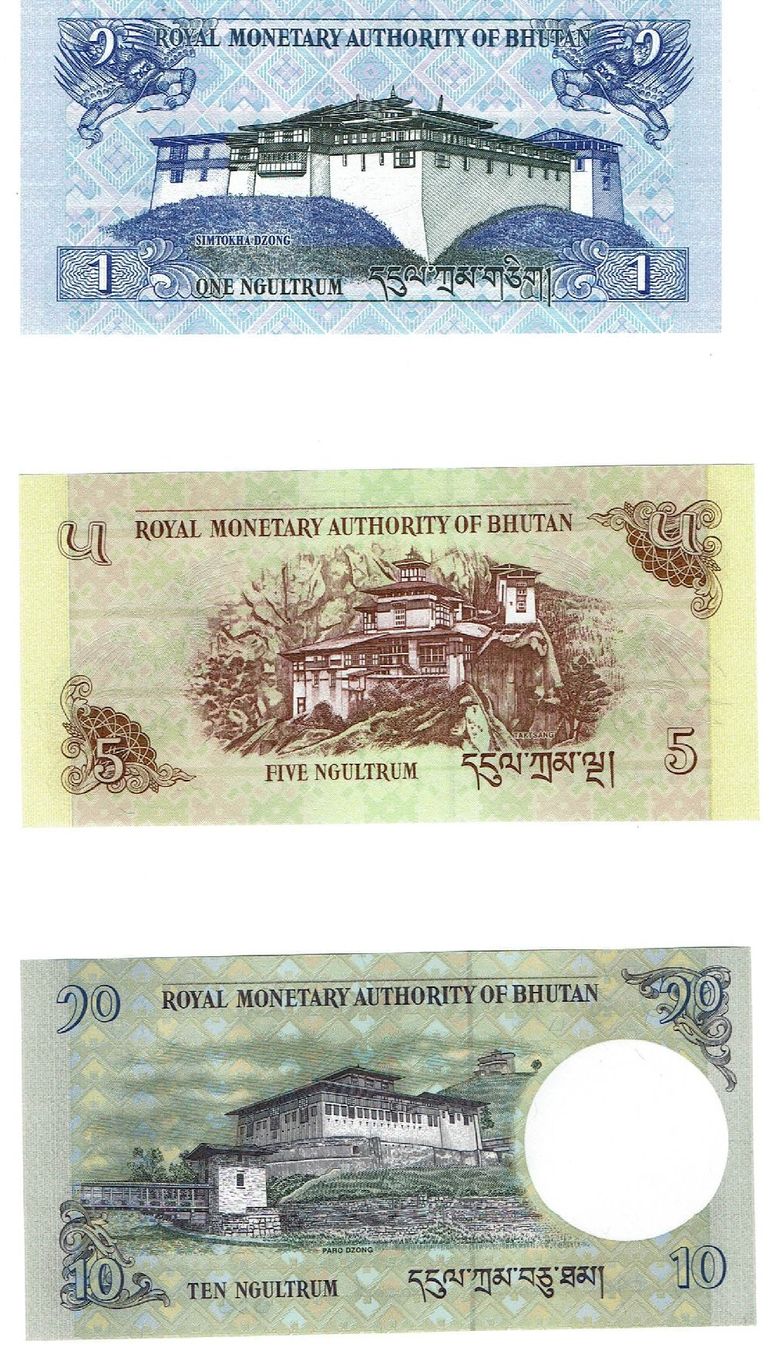 Bhutan Set 3 Stk 1-10 Ngultrum P27-P29 UNZ (Neu (gemäss Beschreibung ...