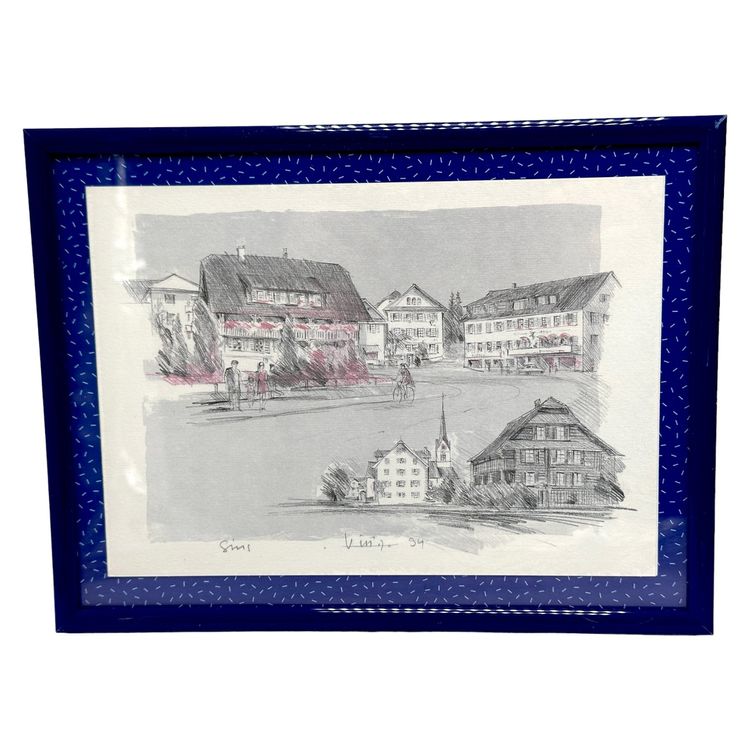 Superbe aquarelle dessin "Ville de Sins" par VINIT | Kaufen auf Ricardo