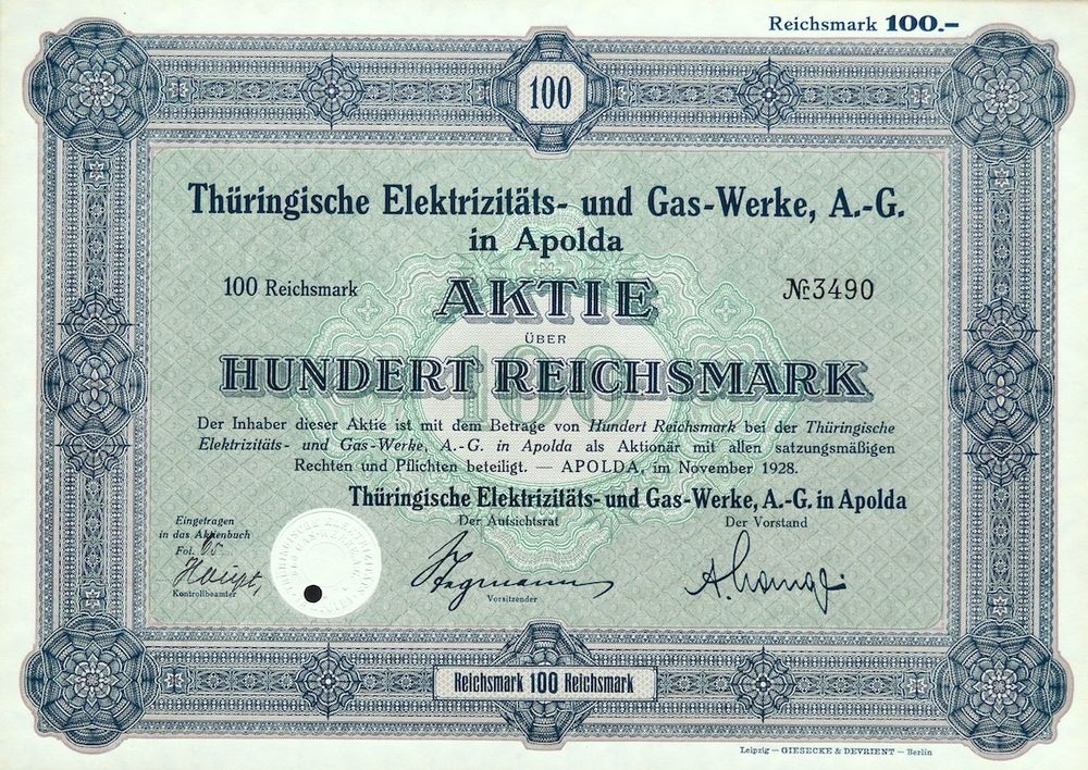 Thüringische Elektrizits- und Gas-Werke, AG, Apolda - 1928 (Gebraucht ...