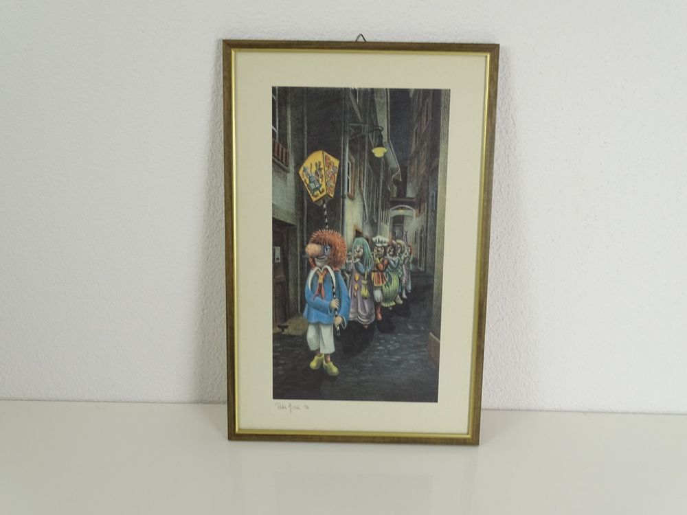 Gerahmtes Bild "Basler Fasnacht" von Peter Gisin (1976) (Gebraucht) in ...