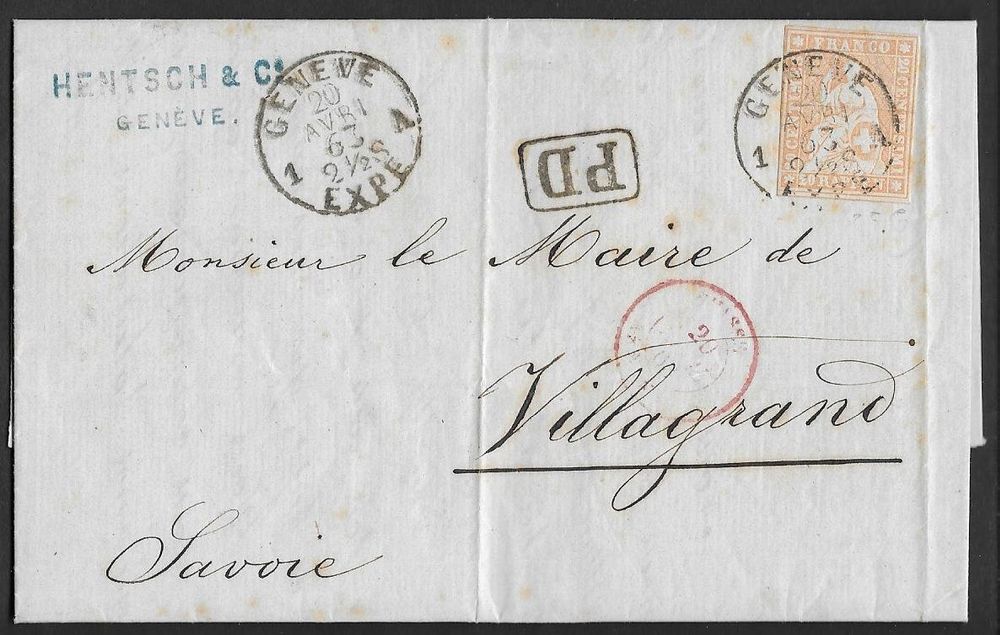 1863 Brief PD GENÈVE 25G nach Savoie Befund Marchand ab 1.- (Gebraucht ...