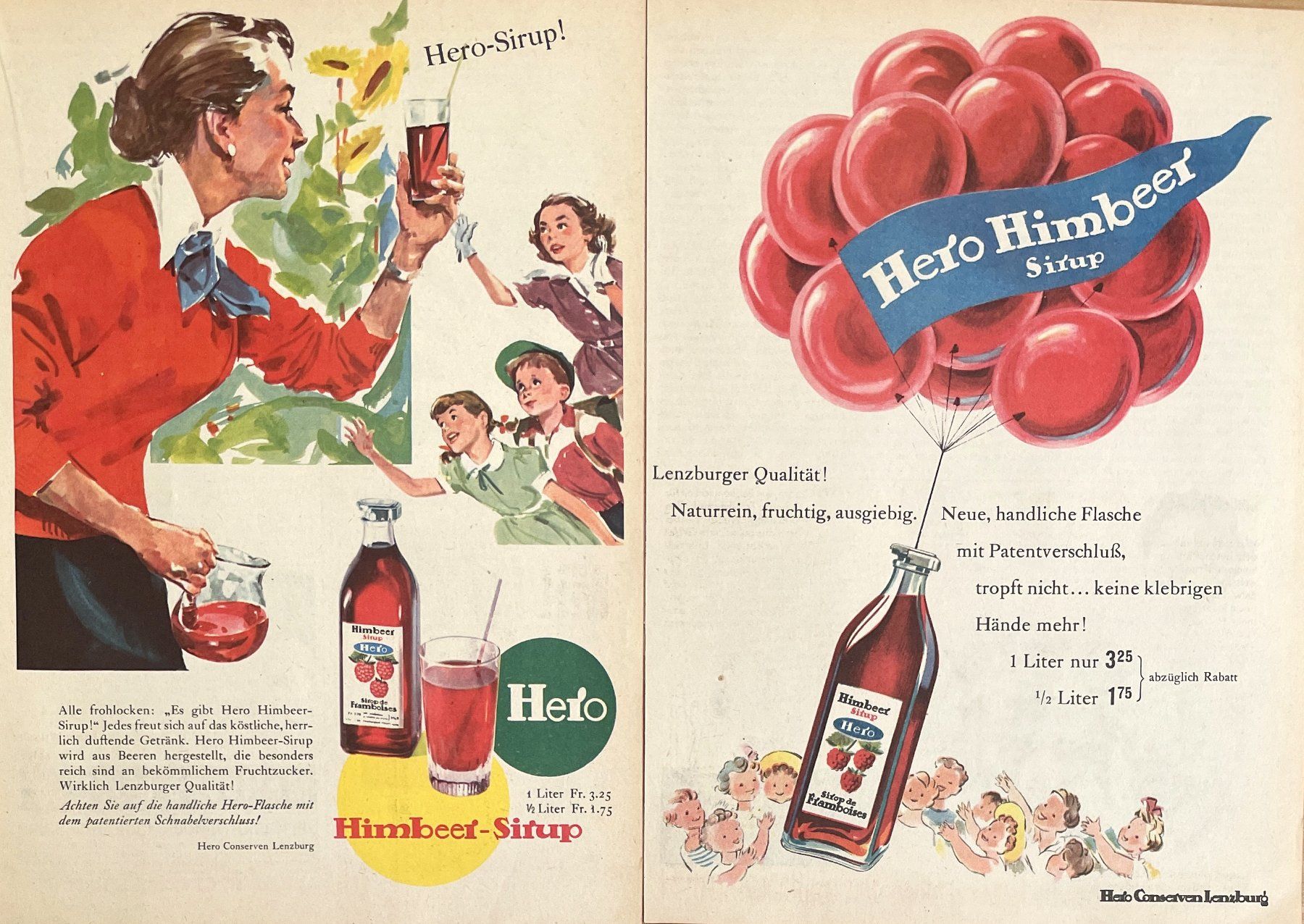 Hero Sirup - 4 alte Werbungen / Anciennes publicités 1952/56 (Gebraucht ...