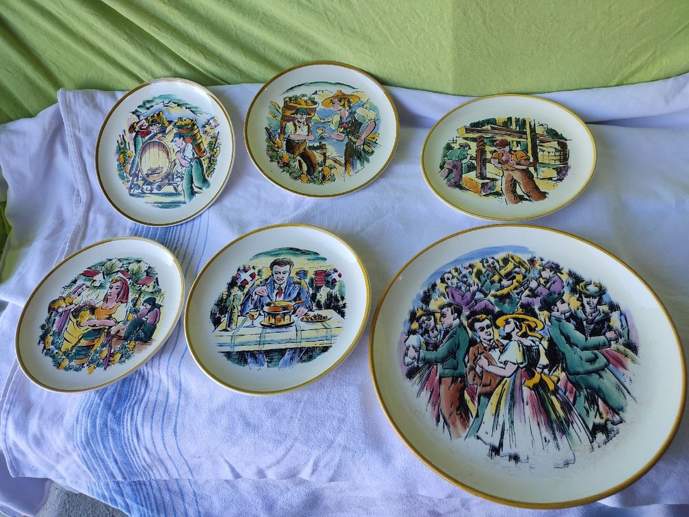 6 Vintage Wandteller Zieglers Schweiz Motive Goldrand | Kaufen auf Ricardo