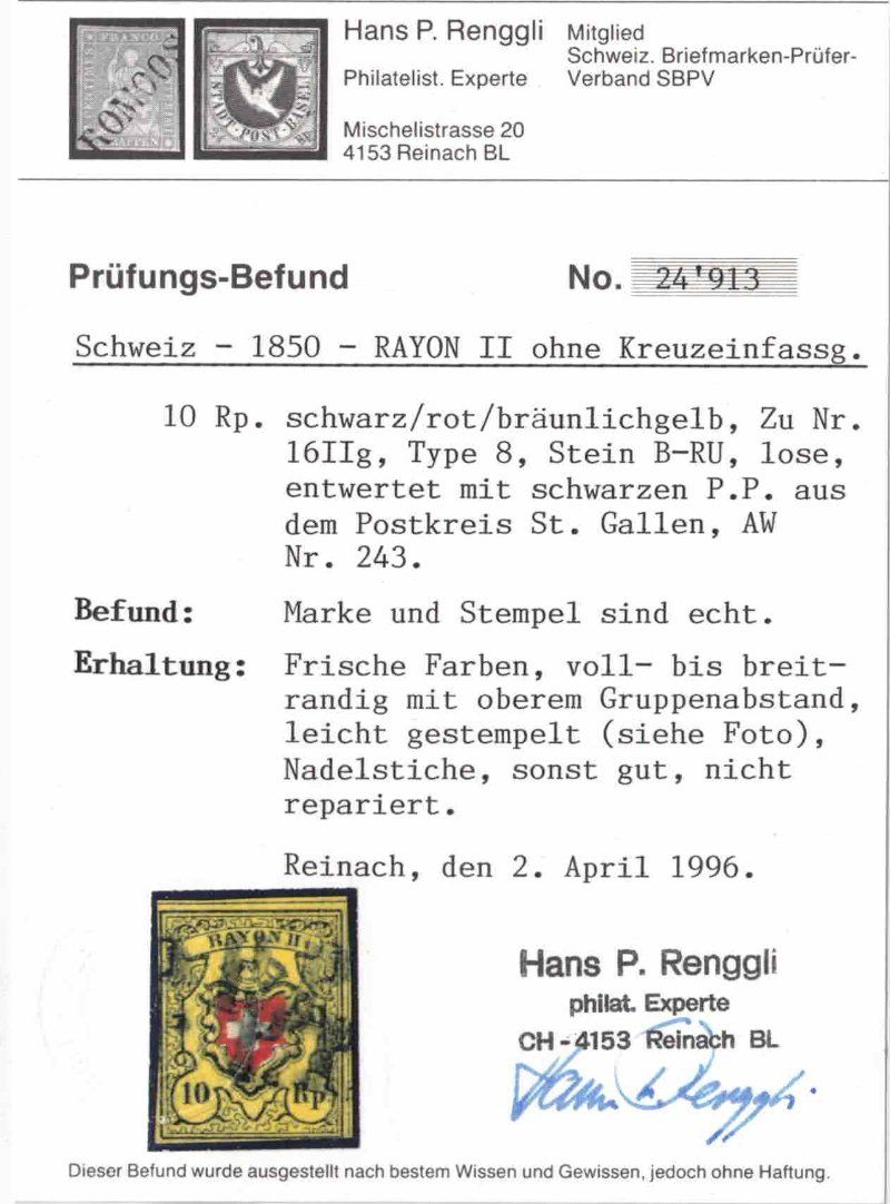 1850 Rayon II, Nr.16IIg T8 B-RU mit Gruppenabstand, Attest (Neu (gemäss ...