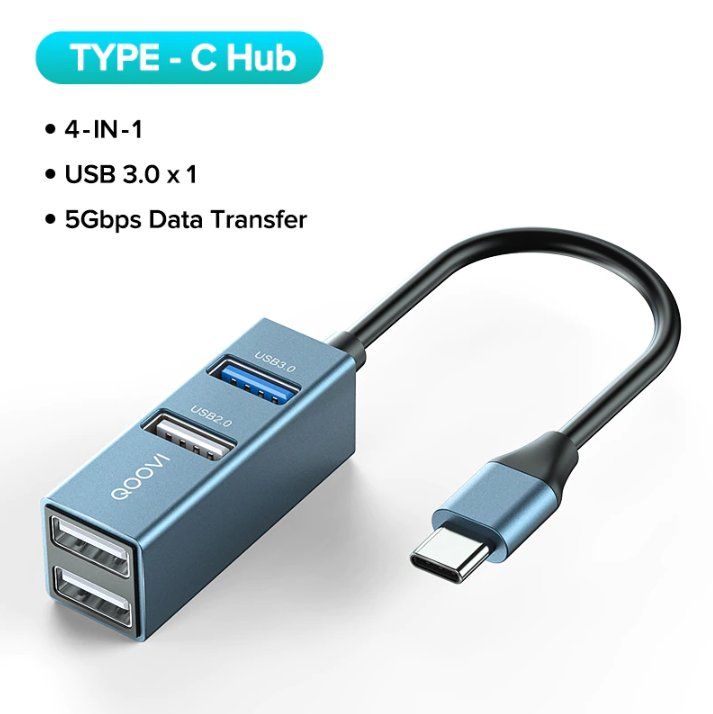 USB Typ-C Hub Adapter Splitter 1x USB 3.0 + 3x USB 2.0, blau (Neu und ...