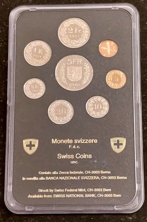 CH - Münzsatz 1991 stgl "5 Franken vertiefte Randschrift" (Neu (gemäss Beschreibung)) in Arch ...