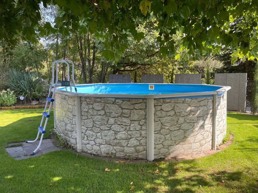 Pool Swimmingpool Stahlwand Steinoptik 450 x 120 cm (Gebraucht) in für ...